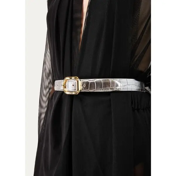 DEHANCHE Mija Mirror Croc-embossed Leather Belt