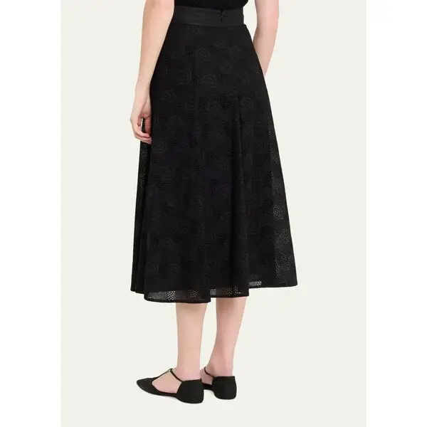 Akris Orbit Broderie Anglaise Midi Skirt
