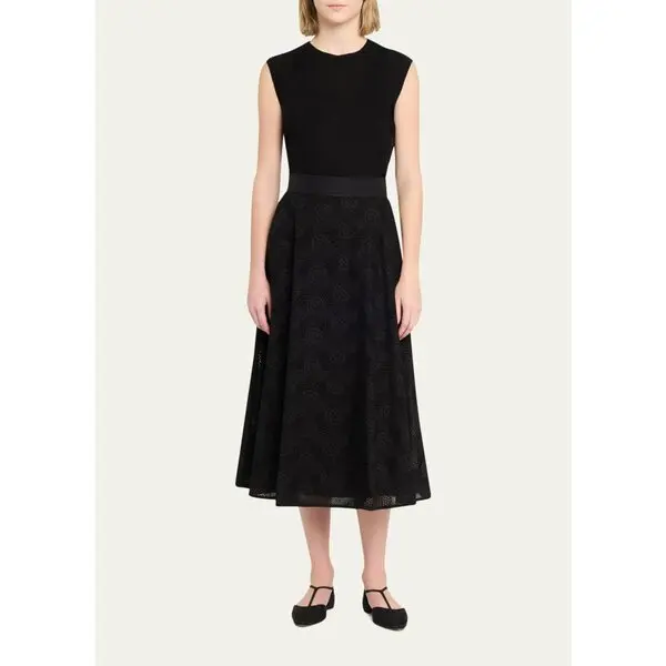Akris Orbit Broderie Anglaise Midi Skirt