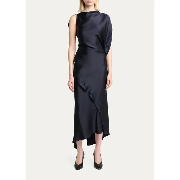 Victoria Beckham Kyra Satin Asymmetric Midi Dress