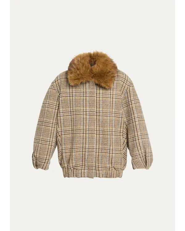 Ronny Kobo Savannah Tweed Faux Fur Collar Jacket