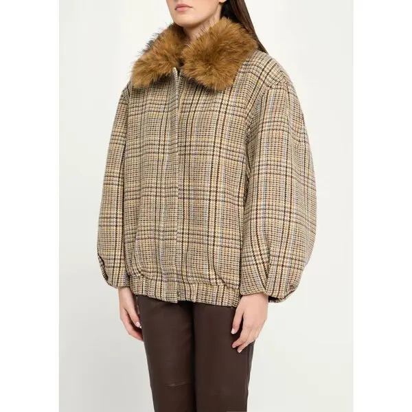 Ronny Kobo Savannah Tweed Faux Fur Collar Jacket