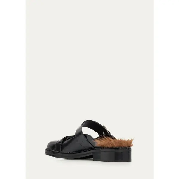 Simone Rocha Faux Fur Lined Leather Mary Jane Mules