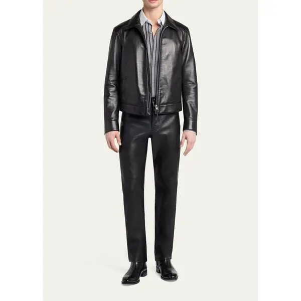 TOM FORD Grained Leather Straight Leg Five-pocket Pants