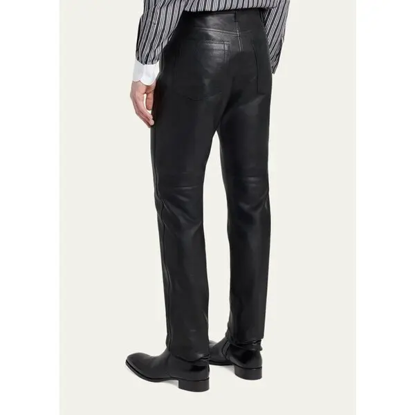TOM FORD Grained Leather Straight Leg Five-pocket Pants