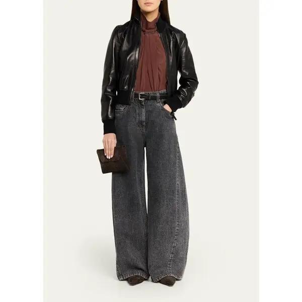 Brunello Cucinelli Turtleneck Leather Bomber Jacket