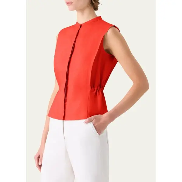 Akris Sleeveless Linen Button-front Blouse