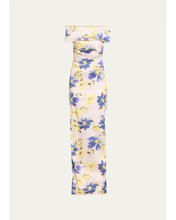 Rickie Freeman For Teri Jon Floral-print Mikado Column Gown - Blush Multi