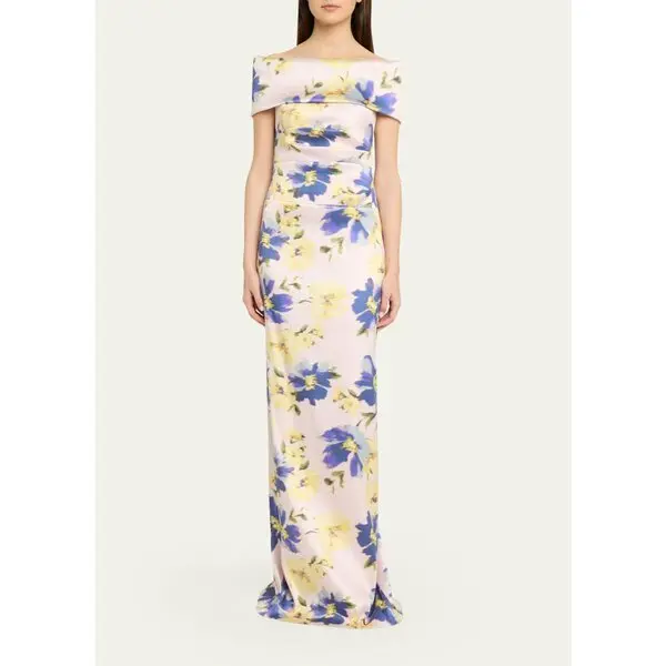 Rickie Freeman For Teri Jon Floral-print Mikado Column Gown
