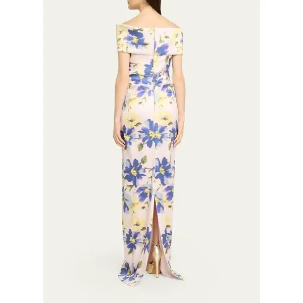 Rickie Freeman For Teri Jon Floral-print Mikado Column Gown