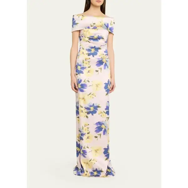 Rickie Freeman For Teri Jon Floral-print Mikado Column Gown