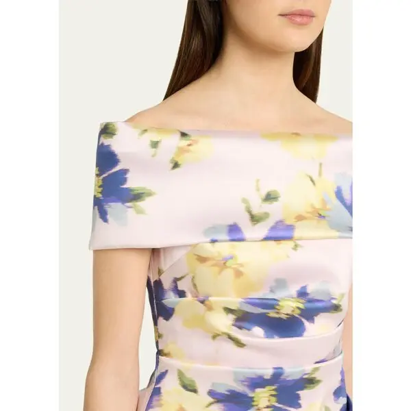 Rickie Freeman For Teri Jon Floral-print Mikado Column Gown