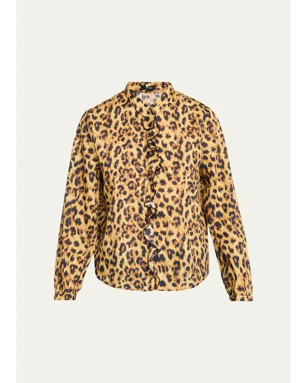 R13 Print Cotton Ruffle Blouse