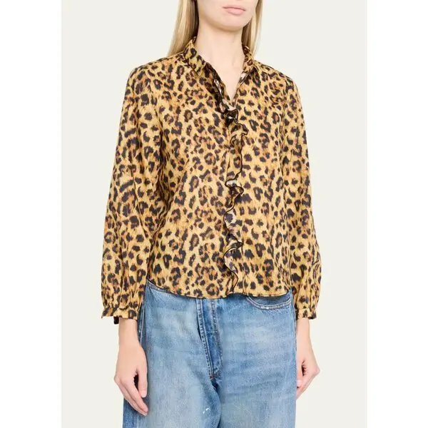 R13 Print Cotton Ruffle Blouse