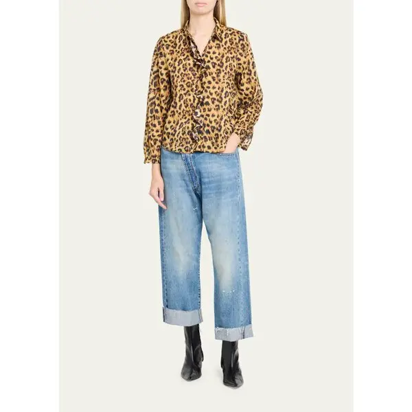 R13 Print Cotton Ruffle Blouse
