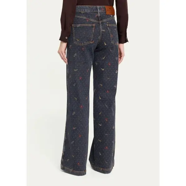 Etro Patch Pocket Polka-dot Denim Wide-leg Jeans