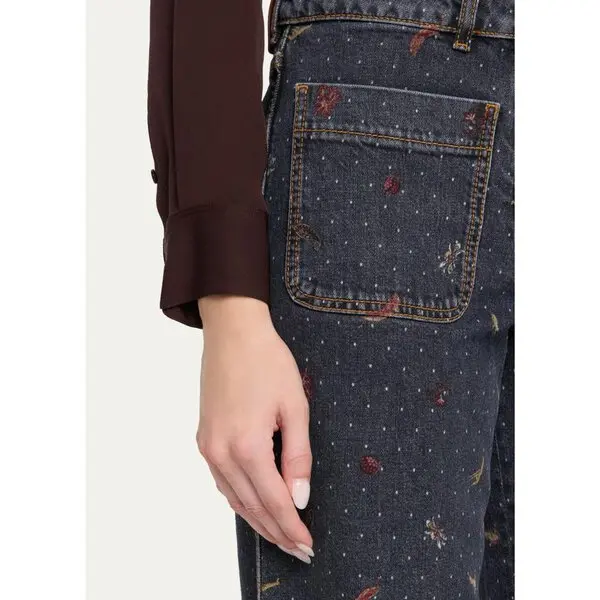 Etro Patch Pocket Polka-dot Denim Wide-leg Jeans