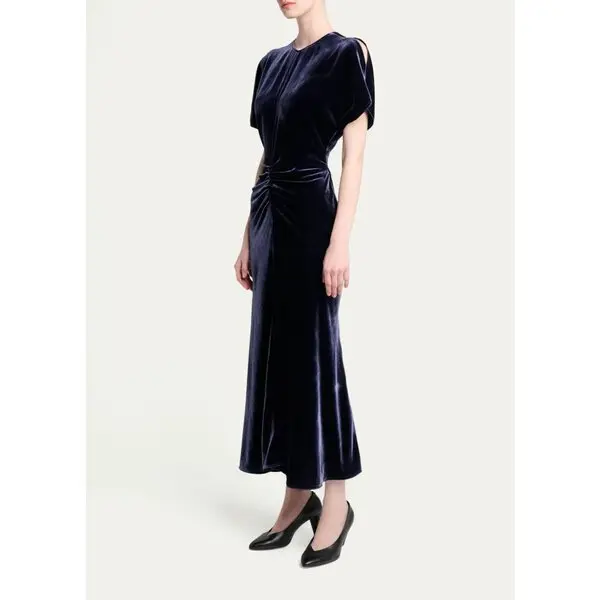 Victoria Beckham Bela Ruched Velvet Midi Dress