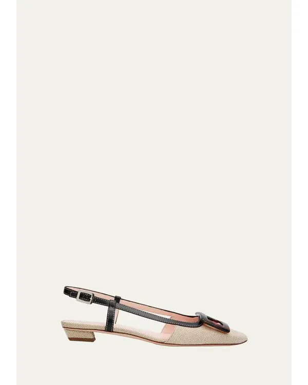 ROGER VIVIER Belle Vivier Canvas Slingback Ballerina Flats