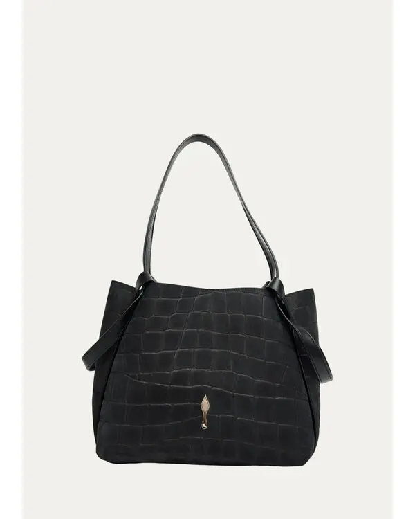 CHRISTIAN LOUBOUTIN Bettina Small Croc-embossed Suede Tote Bag