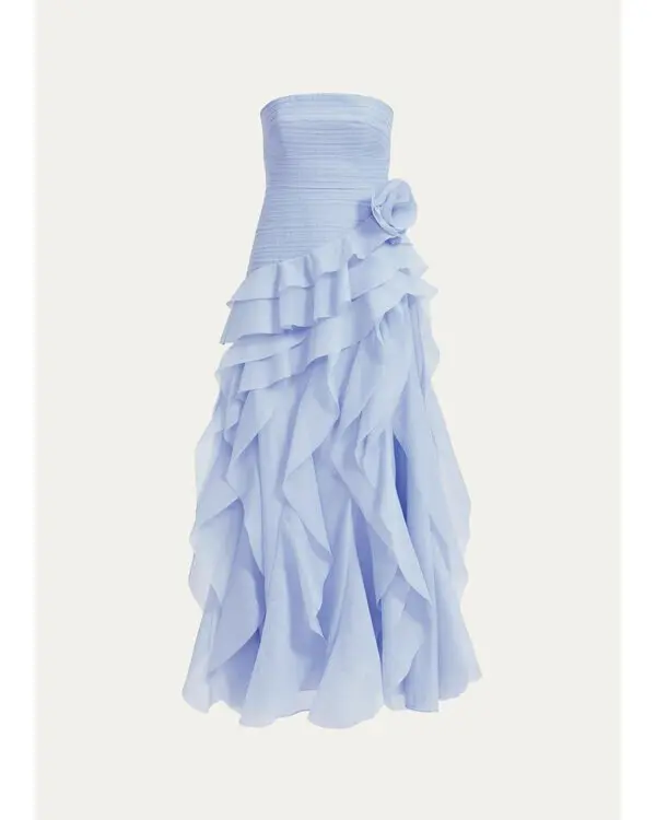 Aje Canyon Strapless Tiered Ruffle Gown