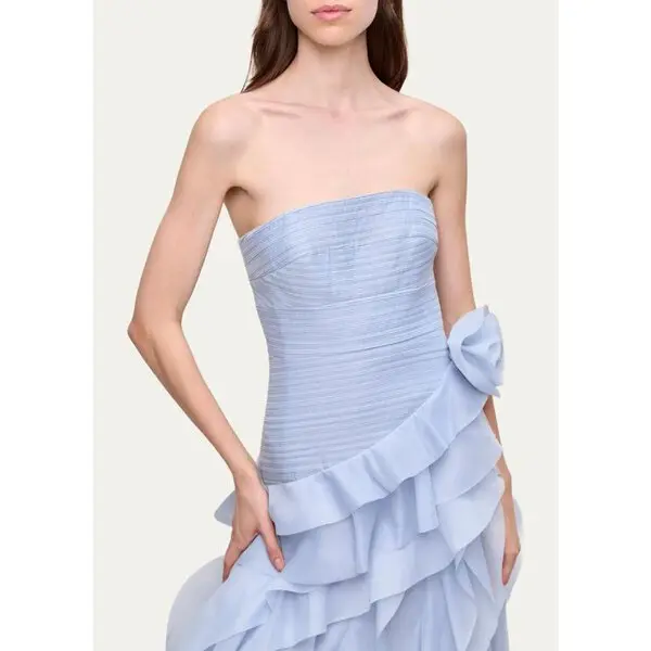 Aje Canyon Strapless Tiered Ruffle Gown