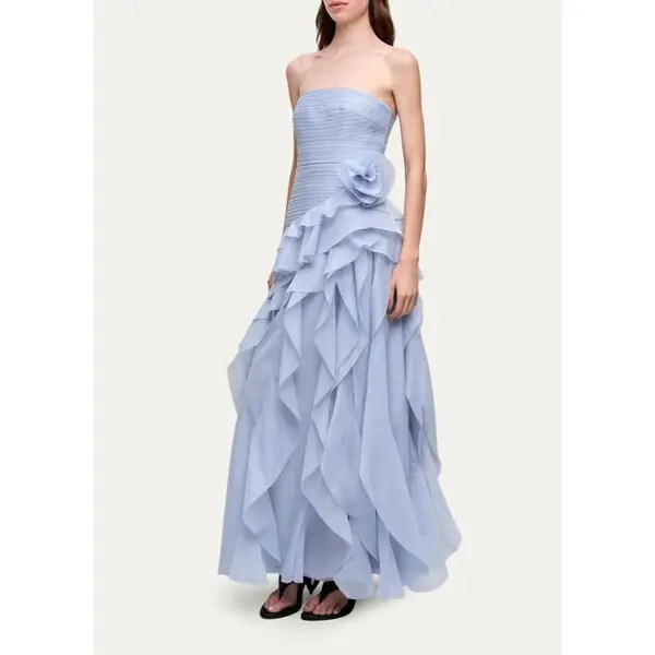 Aje Canyon Strapless Tiered Ruffle Gown