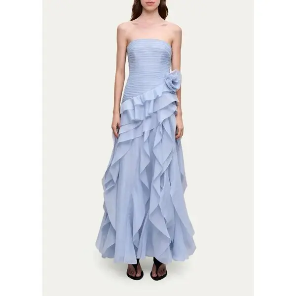 Aje Canyon Strapless Tiered Ruffle Gown