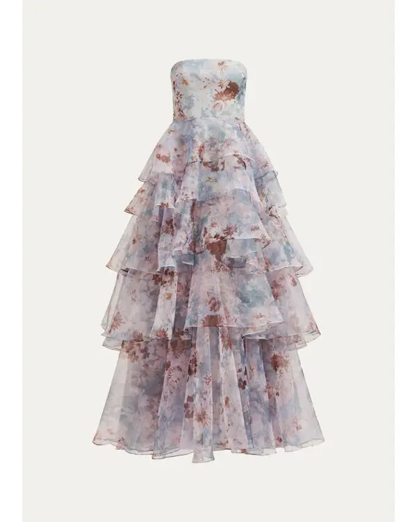 Aje Gabriella Strapless Tiered Ruffle Gown