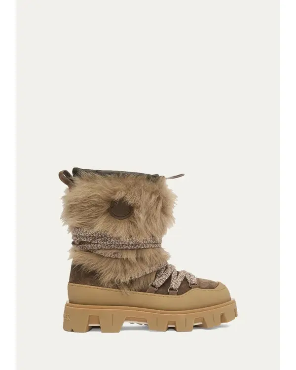 Moncler Peak Apres Shearling And Suede Boots - Medium Green