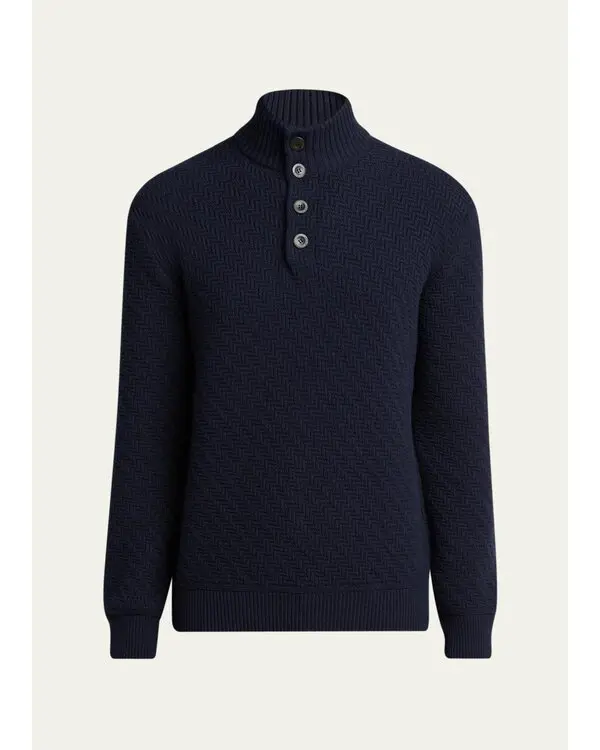 Giorgio Armani Chevron Cashmere Half-placket Sweater