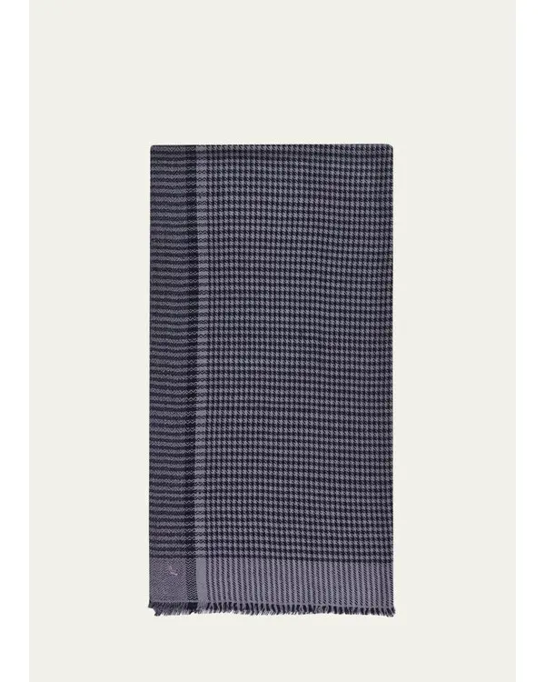 Anderson & Sheppard Handwoven Houndstooth Cashmere Scarf - Navy Grey