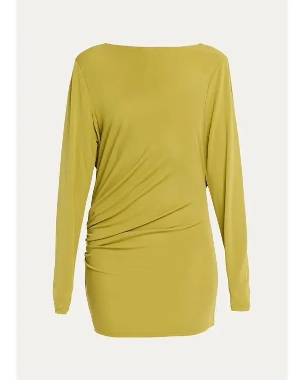 Ronny Kobo Nia Draped Bateau-neck Jersey Mini Dress - Olive