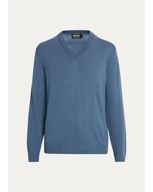 Zegna Oasi Cashmere V-neck Sweater - Blue