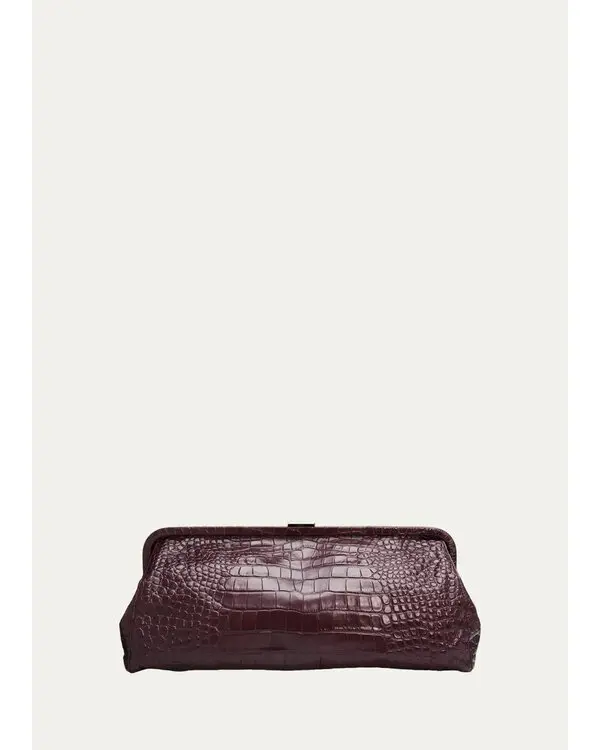 Michael Kors Angelica Large Croc-embossed Leather Frame Clutch - Wine