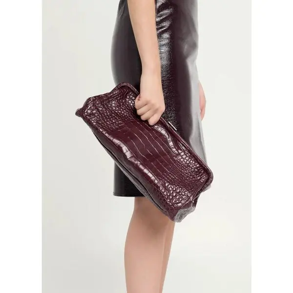 Michael Kors Angelica Large Croc-embossed Leather Frame Clutch - Wine