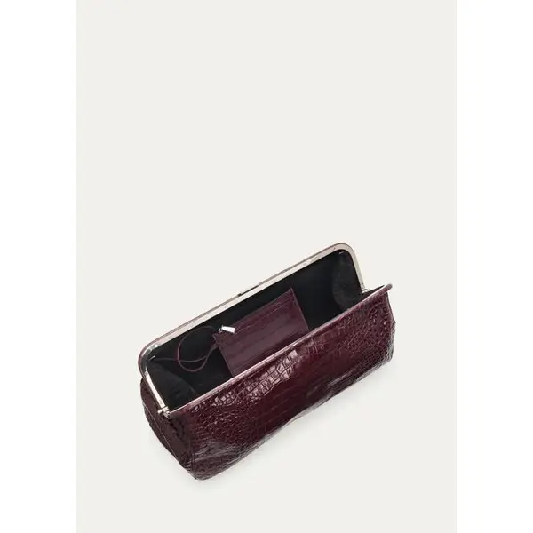 Michael Kors Angelica Large Croc-embossed Leather Frame Clutch - Wine