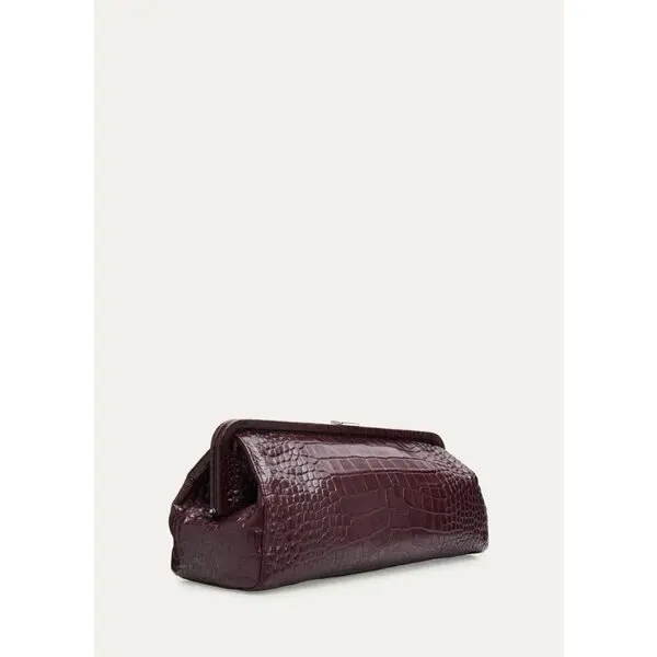 Michael Kors Angelica Large Croc-embossed Leather Frame Clutch - Wine