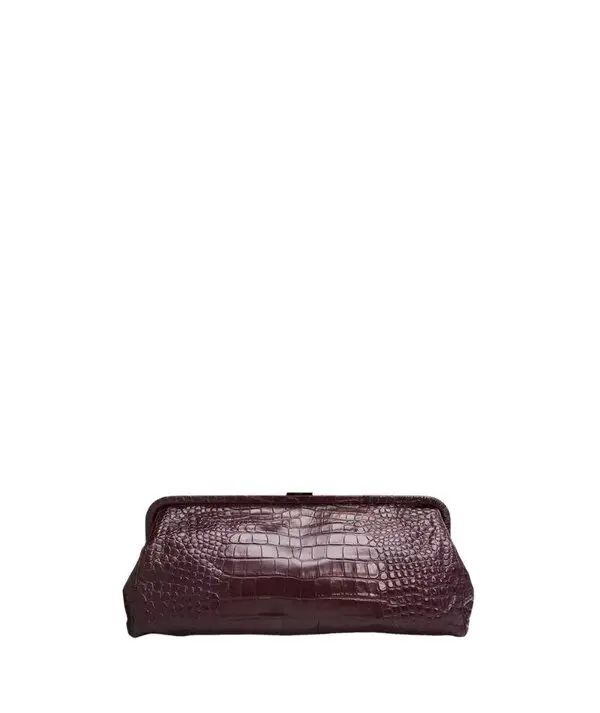 Michael Kors Angelica Large Croc-embossed Leather Frame Clutch - Wine