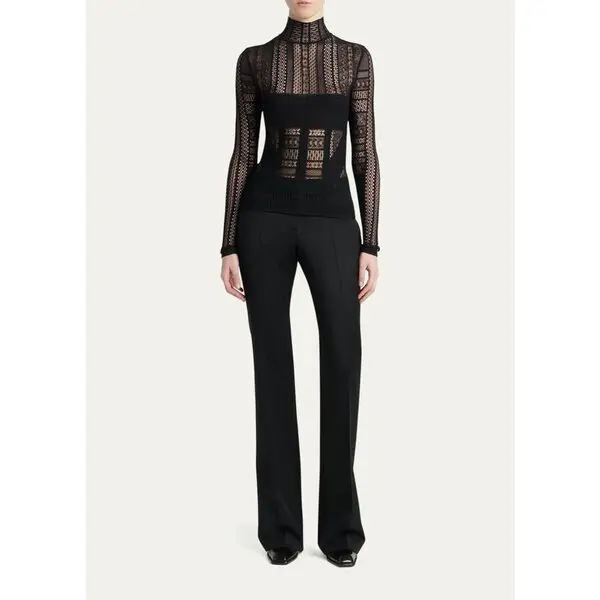 Alexander McQueen Mixed Lace Long-sleeve Turtleneck Top