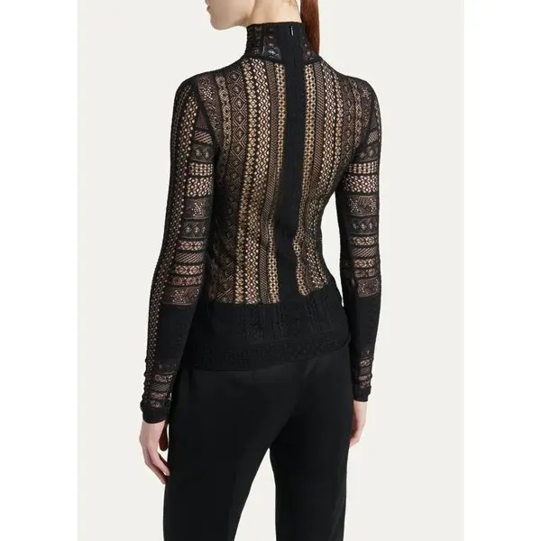 Alexander McQueen Mixed Lace Long-sleeve Turtleneck Top