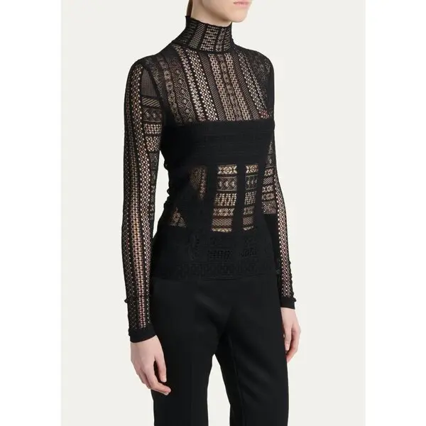 Alexander McQueen Mixed Lace Long-sleeve Turtleneck Top