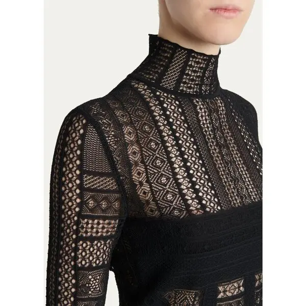 Alexander McQueen Mixed Lace Long-sleeve Turtleneck Top