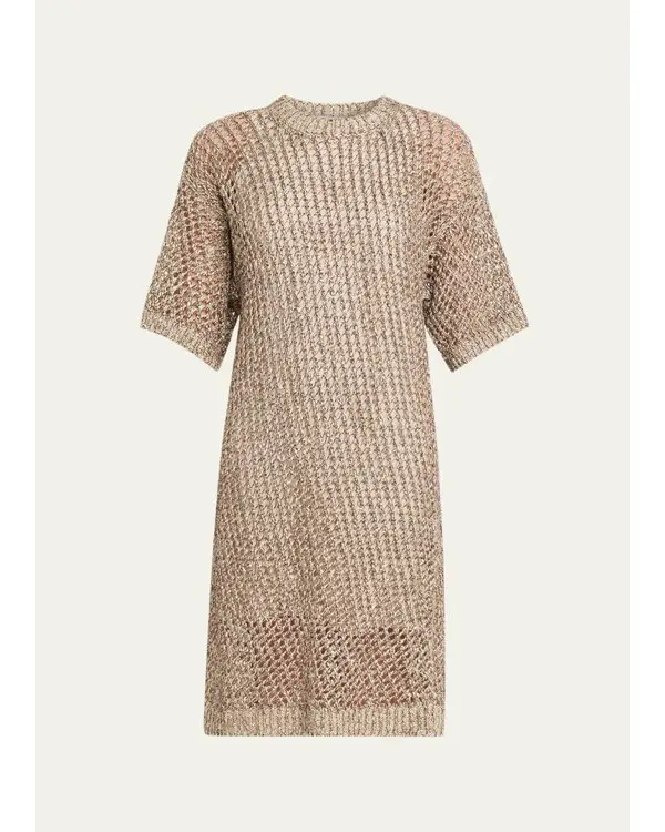 Brunello Cucinelli Dazzling Net Short-sleeve Dress