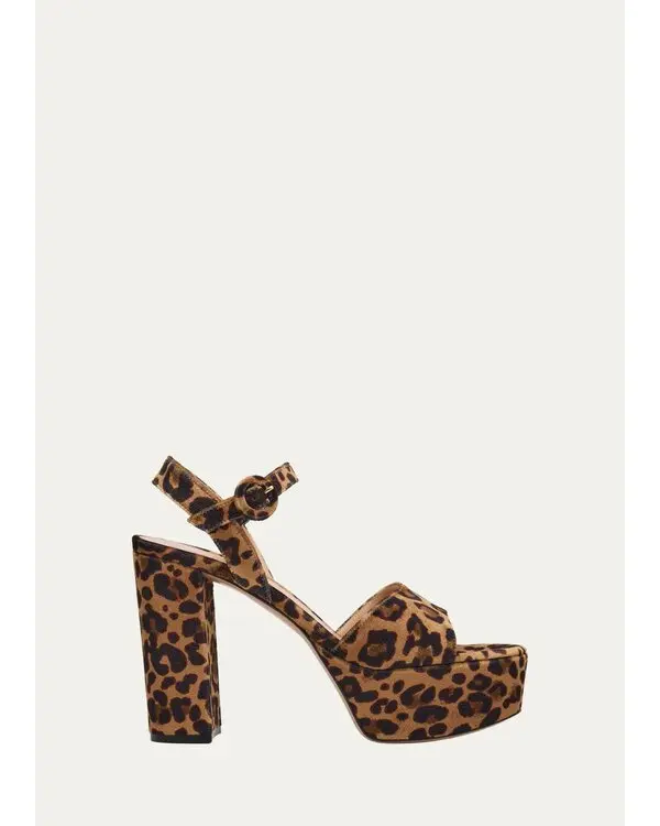 GIANVITO ROSSI 70mm Velvet Platform Sandals - Leopard