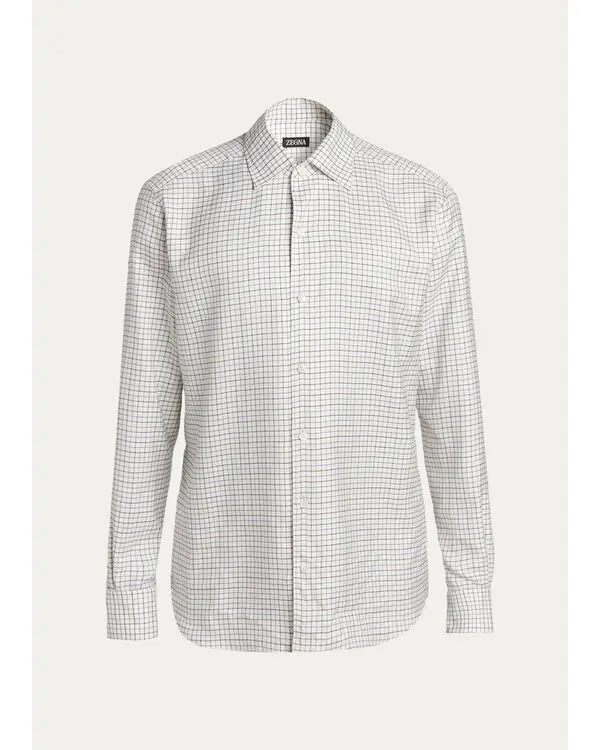 Zegna Silk Grid Check Sport Shirt