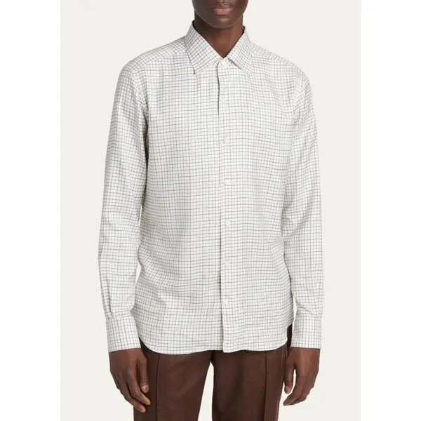 Zegna Silk Grid Check Sport Shirt