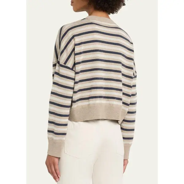 Brunello Cucinelli Shimmering Striped Wool-cashmere Crop Sweater