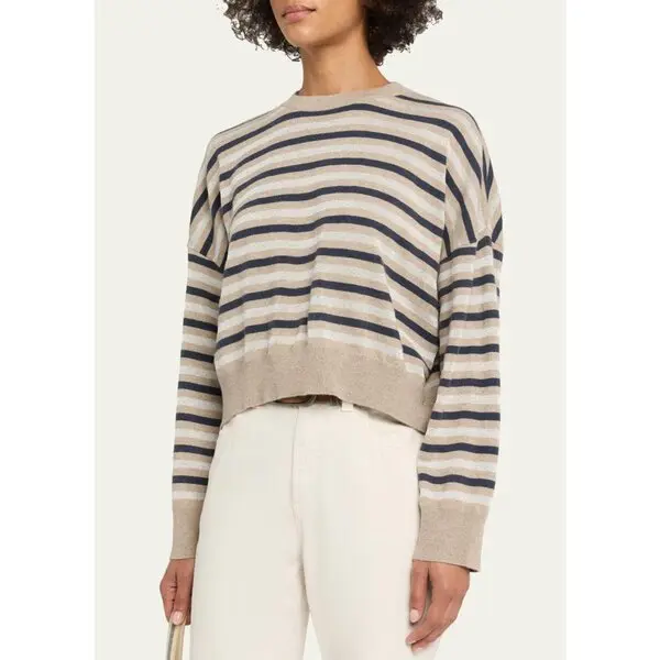 Brunello Cucinelli Shimmering Striped Wool-cashmere Crop Sweater