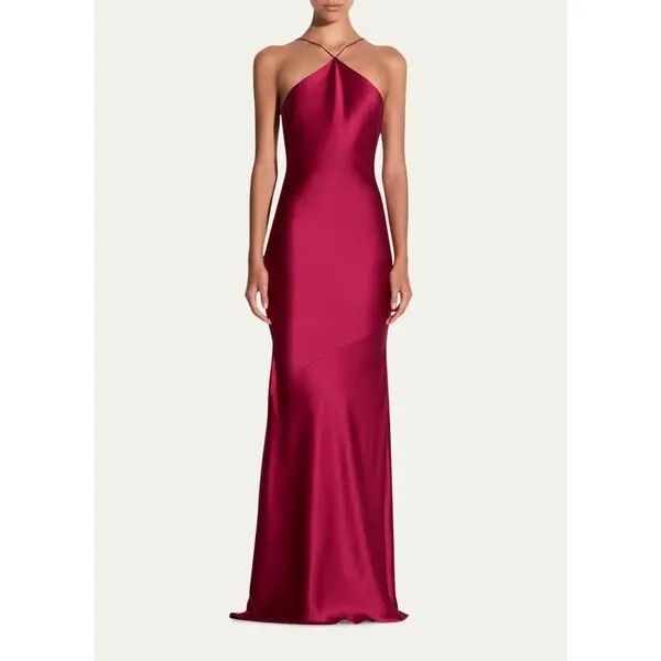 Alex Perry Halter Silk Satin Trumpet Gown